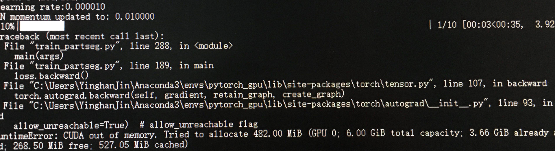 运行深度学习代码时报错RuntimeError: CUDA out of memory. Tried to allocate 482.00 ...